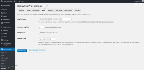Settings for Log Files – BackWPup Docs